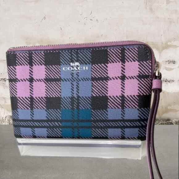 Coach | Bags | Coach Purple And Blue Plaid Wristlet | Poshmark